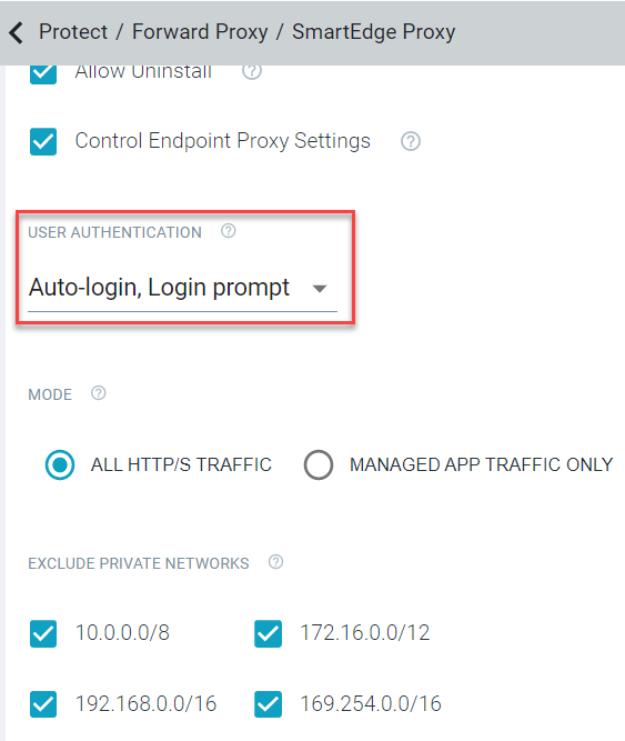 Setting user authentication